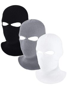 hestya 2 holes ski masks winter balaclava knitted full face cover mask beanie hat for men women cold weather outdoor sports(black, white, grey, medium)