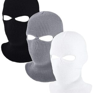 HESTYA 2 Holes Ski Masks Winter Balaclava Knitted Full Face Cover Mask Beanie Hat for Men Women Cold Weather Outdoor Sports(Black, White, Grey, Medium)