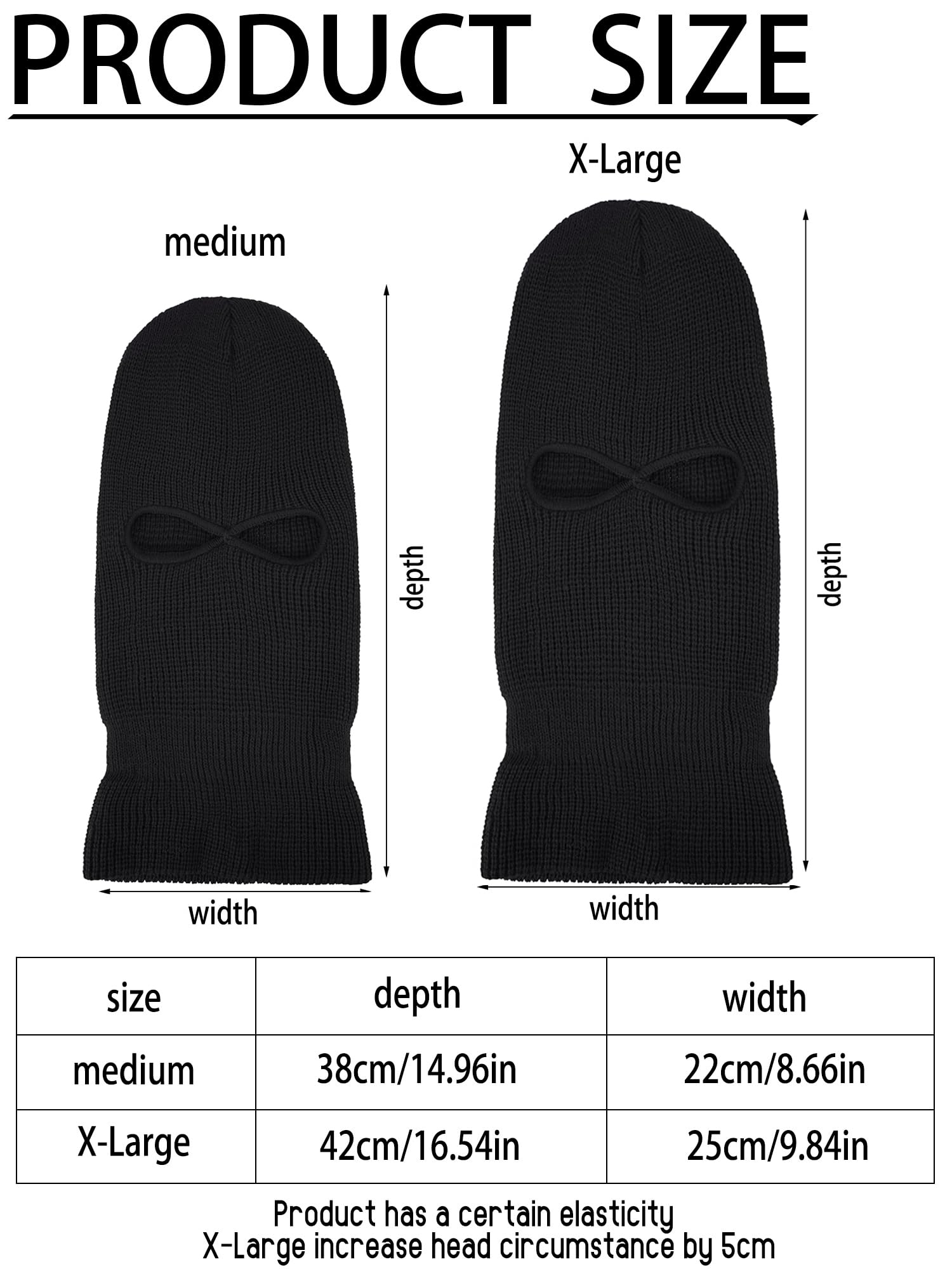 HESTYA 2 Holes Ski Masks Winter Balaclava Knitted Full Face Cover Mask Beanie Hat for Men Women Cold Weather Outdoor Sports(Black, White, Grey, Medium)