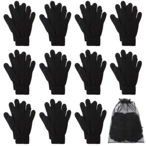 cooraby 12 pairs winter magic gloves stretchy warm knit gloves with mesh storage bag for men or women (black, length 8.3 inches)