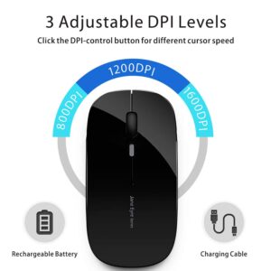 Uciefy Q5 Slim Rechargeable Wireless Mouse, 2.4G Portable Optical Silent Ultra Thin Wireless Computer Mouse with USB Receiver and Type C Adapter, Compatible with PC, Laptop, Notebook, Desktop Black