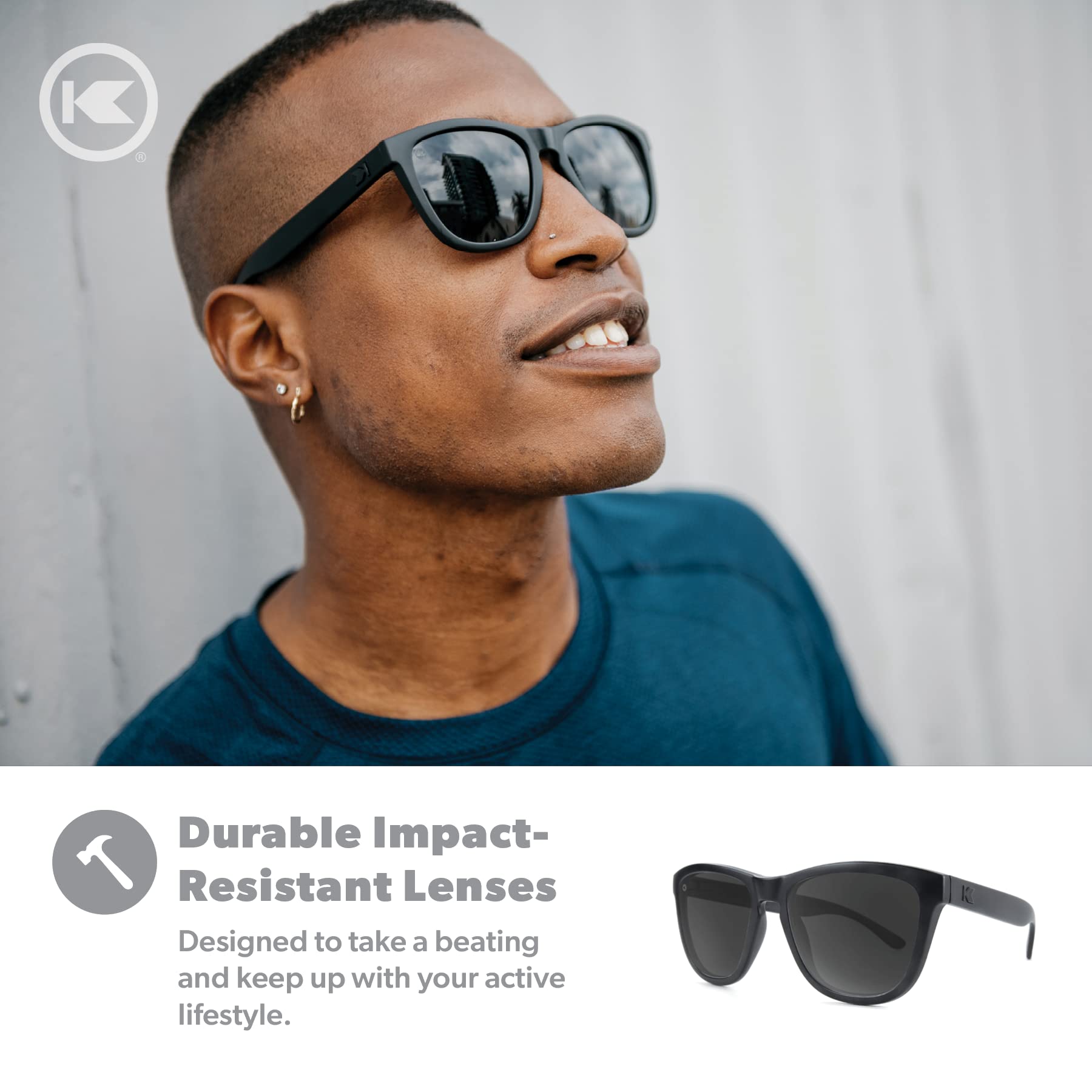 Knockaround Premiums Polarized Sunglasses for Men & Women - Impact Resistant Lenses & Full UV400 Protection, Black On Black Frames/Black Lenses