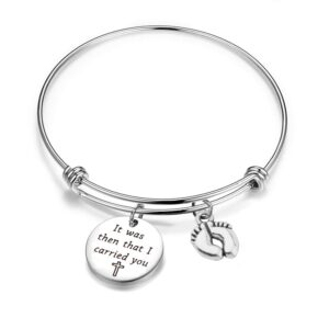 bnql it was then that i carried you bracelet with footprints charm (silver)