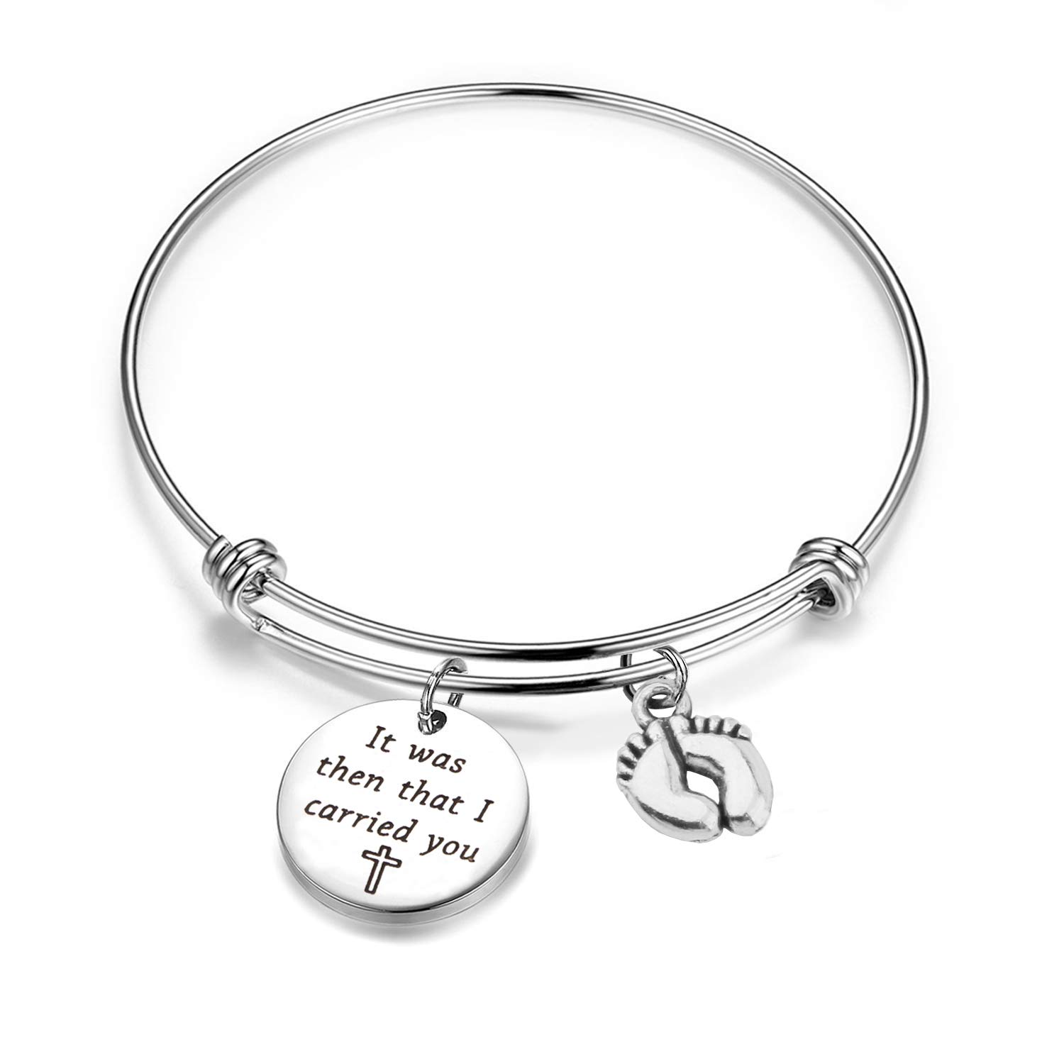 BNQL It was Then That I Carried You Bracelet with Footprints Charm (Silver)