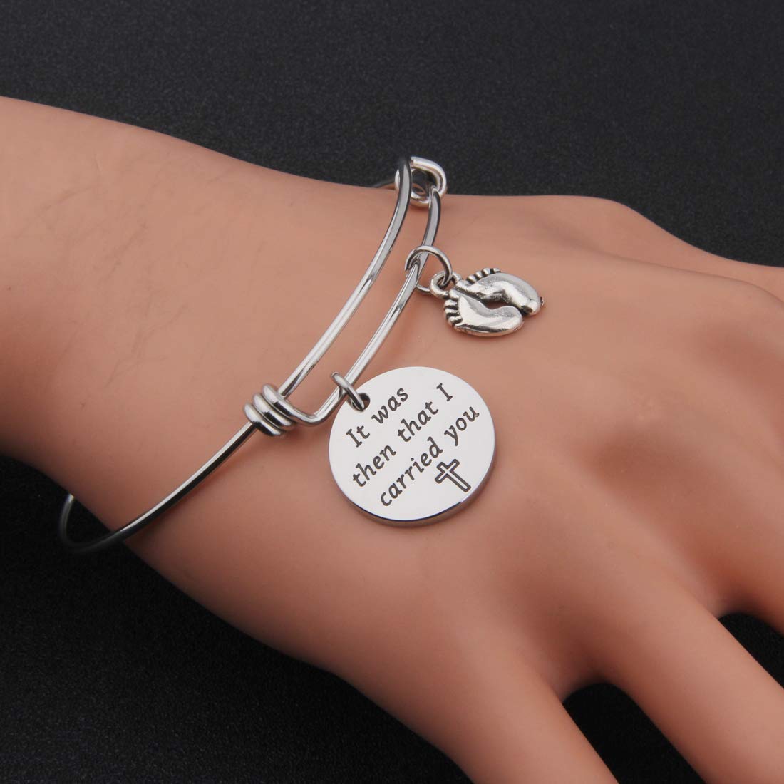 BNQL It was Then That I Carried You Bracelet with Footprints Charm (Silver)