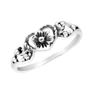 aeravida stunning heart & flower themed .925 sterling silver ring | floral crown silver ring for women | nature inspired anniversary jewelry gift (8)