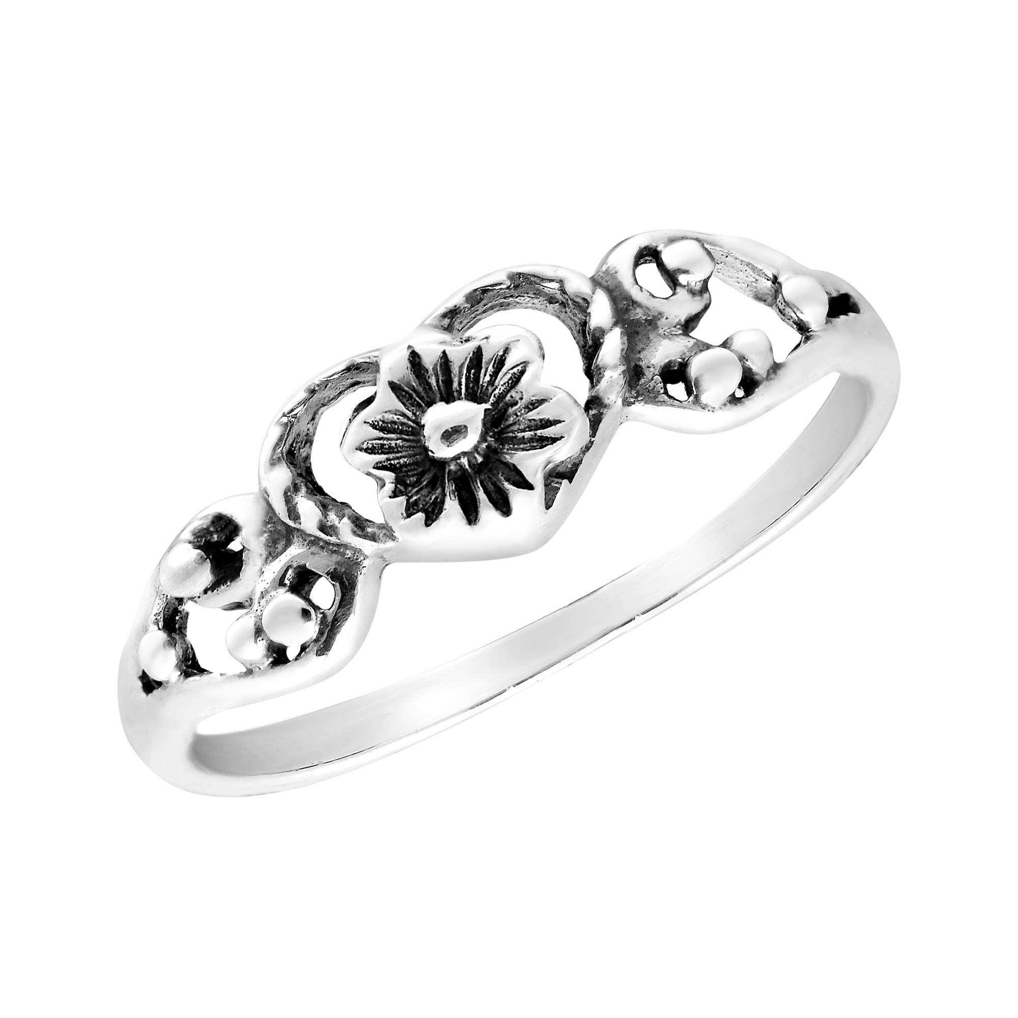 AeraVida Stunning Heart & Flower Themed .925 Sterling Silver Ring | Floral Crown Silver Ring for Women | Nature Inspired Anniversary Jewelry Gift (8)