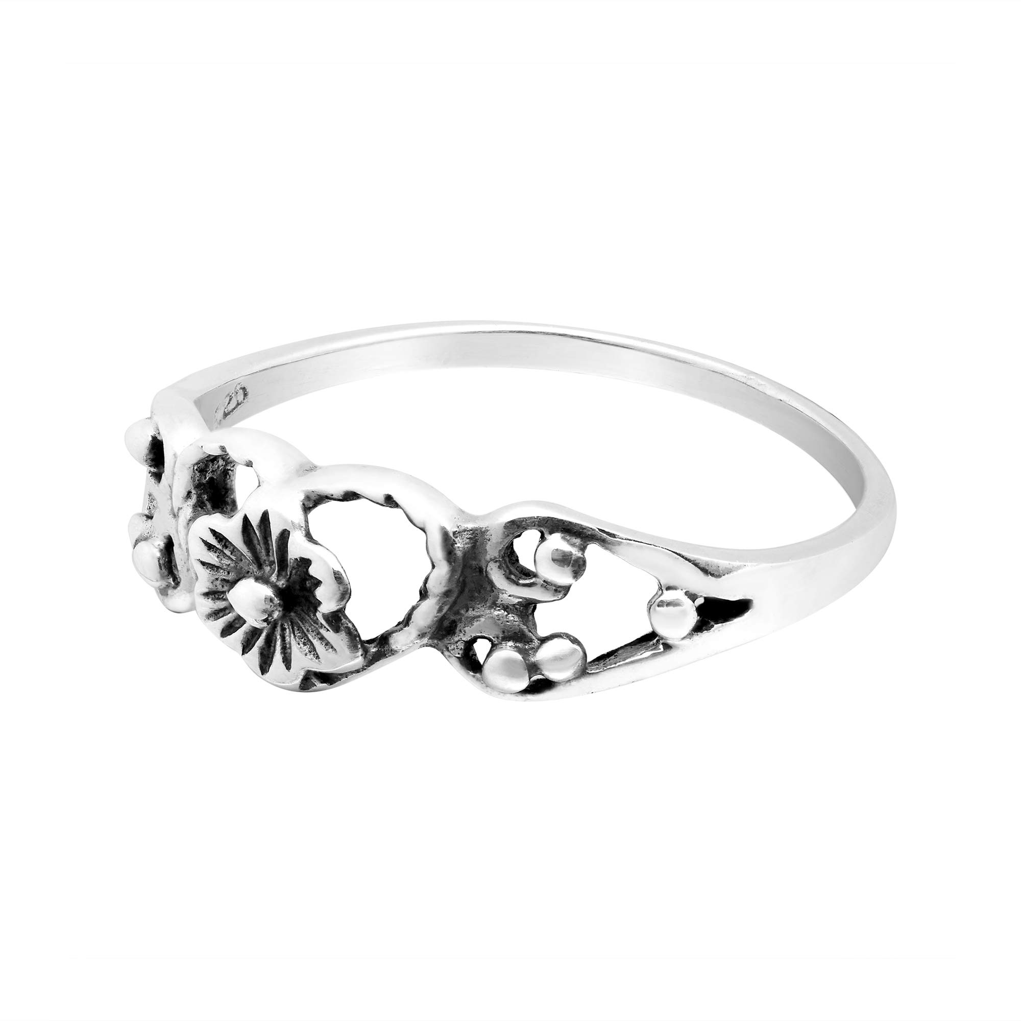 AeraVida Stunning Heart & Flower Themed .925 Sterling Silver Ring | Floral Crown Silver Ring for Women | Nature Inspired Anniversary Jewelry Gift (8)