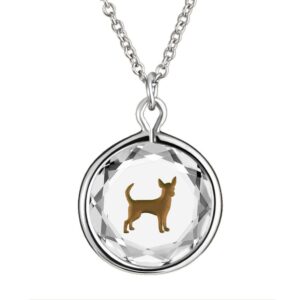 lovependants 16-18" pendant/necklace in white swarovski crystal with brown enameled chihuahua engraving in sterling silver.