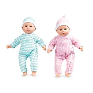 melissa & doug mine to love twins luke & lucy 15” light skin-tone boy and girl baby dolls with rompers, caps, pacifiers - twin baby dolls, first baby dolls for toddlers 18 months and up