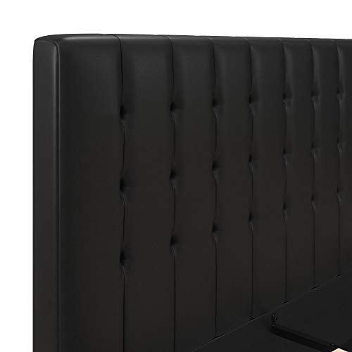 DHP Emily Upholstered Platform Bed with Modern Vertical Tufted Headboard, No Box Spring Needed, King, Black Faux Leather