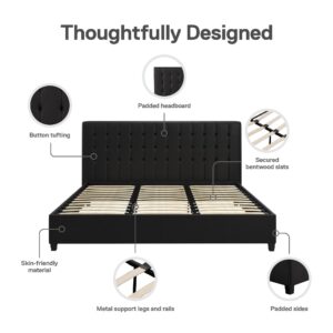 DHP Emily Upholstered Platform Bed with Modern Vertical Tufted Headboard, No Box Spring Needed, King, Black Faux Leather