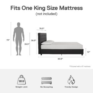 DHP Emily Upholstered Platform Bed with Modern Vertical Tufted Headboard, No Box Spring Needed, King, Black Faux Leather