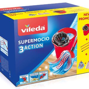 Vileda SuperMocio Box with Bow 3Action XL and Two Microfibre Bows and Power, Plastic/Microfiber, Red