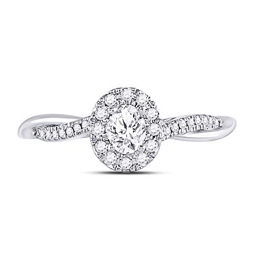 14kt White Gold Oval Diamond Solitaire Bridal Wedding Engagement Ring 1/3 Cttw