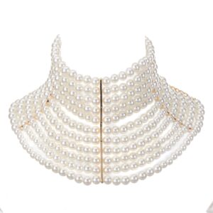 chunky statement necklace, pearls bib necklace costume novelty fashion jewelry white