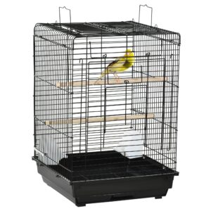 pawhut 23" bird cage flight parrot house cockatiels playpen with open play top and feeding bowl perch pet furniture black