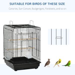 PawHut 23" Bird Cage Flight Parrot House Cockatiels Playpen with Open Play Top and Feeding Bowl Perch Pet Furniture Black