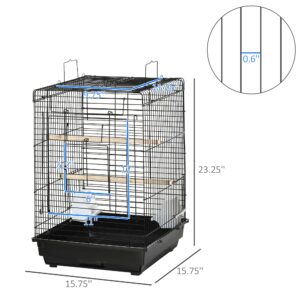 PawHut 23" Bird Cage Flight Parrot House Cockatiels Playpen with Open Play Top and Feeding Bowl Perch Pet Furniture Black