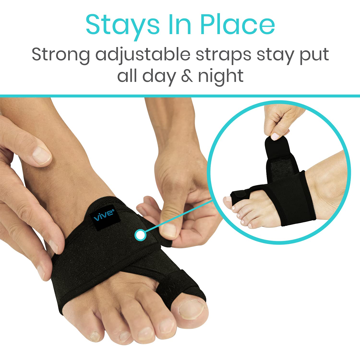 Vive Bunion Brace (Pair) - Big Toe Corrector Straightener with Splint - Hallux Valgus Pad, Joint Pain Relief, Alignment Treatment - Orthopedic Sleeve Foot Wrap Support for Men and Women (Black)