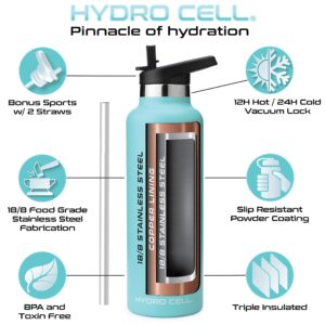 HYDRO CELL Stainless Steel Water Bottle with Straw & 2 Standard Mouth Lids (32oz 24oz 20oz 16oz) Keeps Liquids Hot or Cold w/Double Wall Vacuum Insulated Leak Proof Sport Design (Teal 24oz)