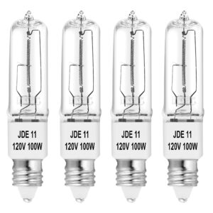 bluex bulbs 4-pack jde11 120v 100w halogen jde11 100w bulb warm white 100 watt t4 e11 bulb jd e11 t4 100w for chandeliers, pendants, table lamps, cabinet lighting, mini-candelabra base t4 bulb