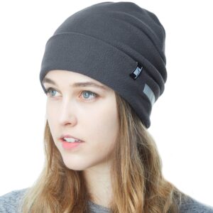 the hat depot fleece winter beanie hat cold weather reflective safety for men & women performance stretch (charcoal)