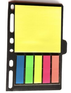 sticky notes and tabs, 150 count - 1 yellow pad (3 inches x 3 inches) 5 different color sticky tabs (1 3/4 inches x 1/2 inch)