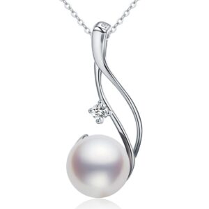 chaulri genuine premium aaa top grade 9-10mm cultured white pearl pendant necklace 18k gold plated 925 silver - gifts for women for her wife mom daughter (white, gold-plated-silver)