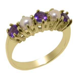 letsbuygold 14k yellow gold natural amethyst & cultured pearl womens eternity ring - size 9