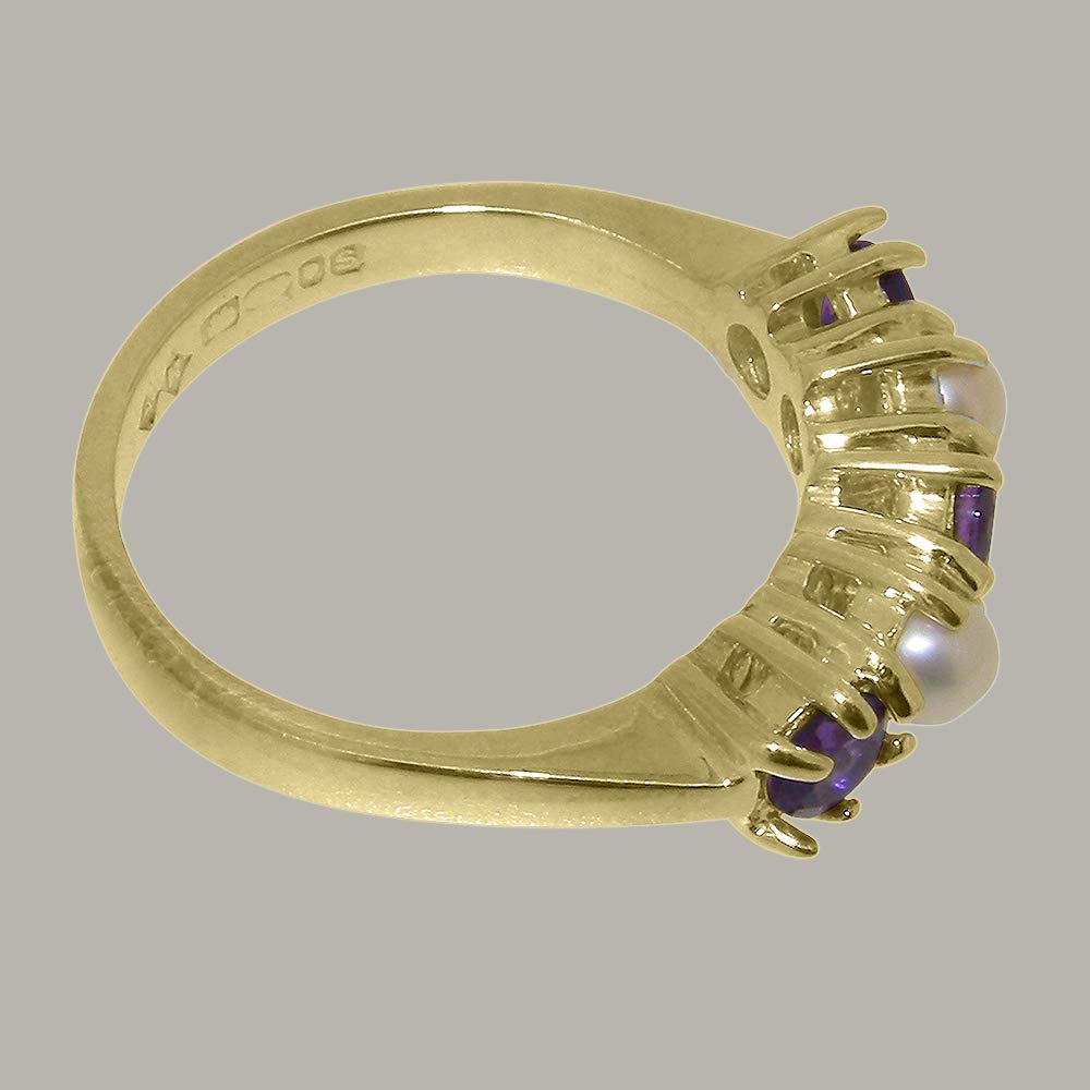 LetsBuyGold 14k Yellow Gold Natural Amethyst & Cultured Pearl Womens Eternity Ring - Size 9