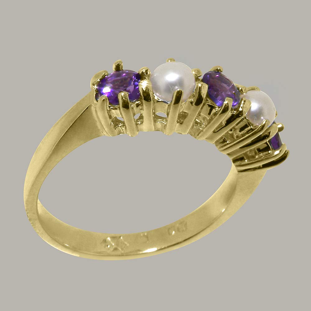 LetsBuyGold 14k Yellow Gold Natural Amethyst & Cultured Pearl Womens Eternity Ring - Size 9