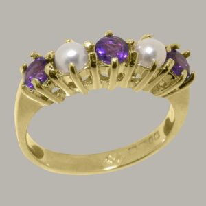 LetsBuyGold 14k Yellow Gold Natural Amethyst & Cultured Pearl Womens Eternity Ring - Size 9