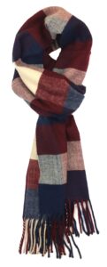 plum feathers plaid check and solid cashmere feel winter scarf (burgundy-navy-beige check)