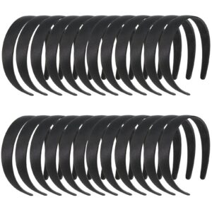 genie crafts 24 pack black headbands for women - 1 inch wide non-slip satin headband for diy (4.8 x 5.75 x 1)