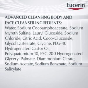 Eucerin Advanced Cleansing Body & Face Cleanser 16.9 Ounce (500ml) (Pack of 3)