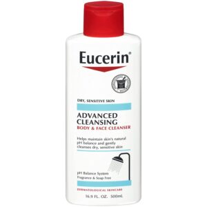 eucerin advanced cleansing body & face cleanser 16.9 ounce (500ml) (pack of 3)