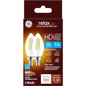 ge relax led light bulbs, 60 watt, soft white, decorative bulbs, clear, small base (8 pack)