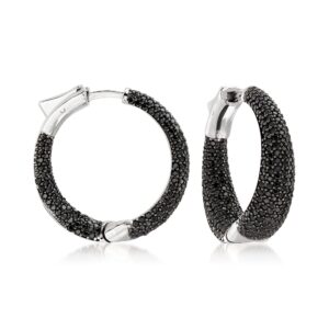 ross-simons 0.50 ct. t.w. black spinel inside-outside hoop earrings in sterling silver