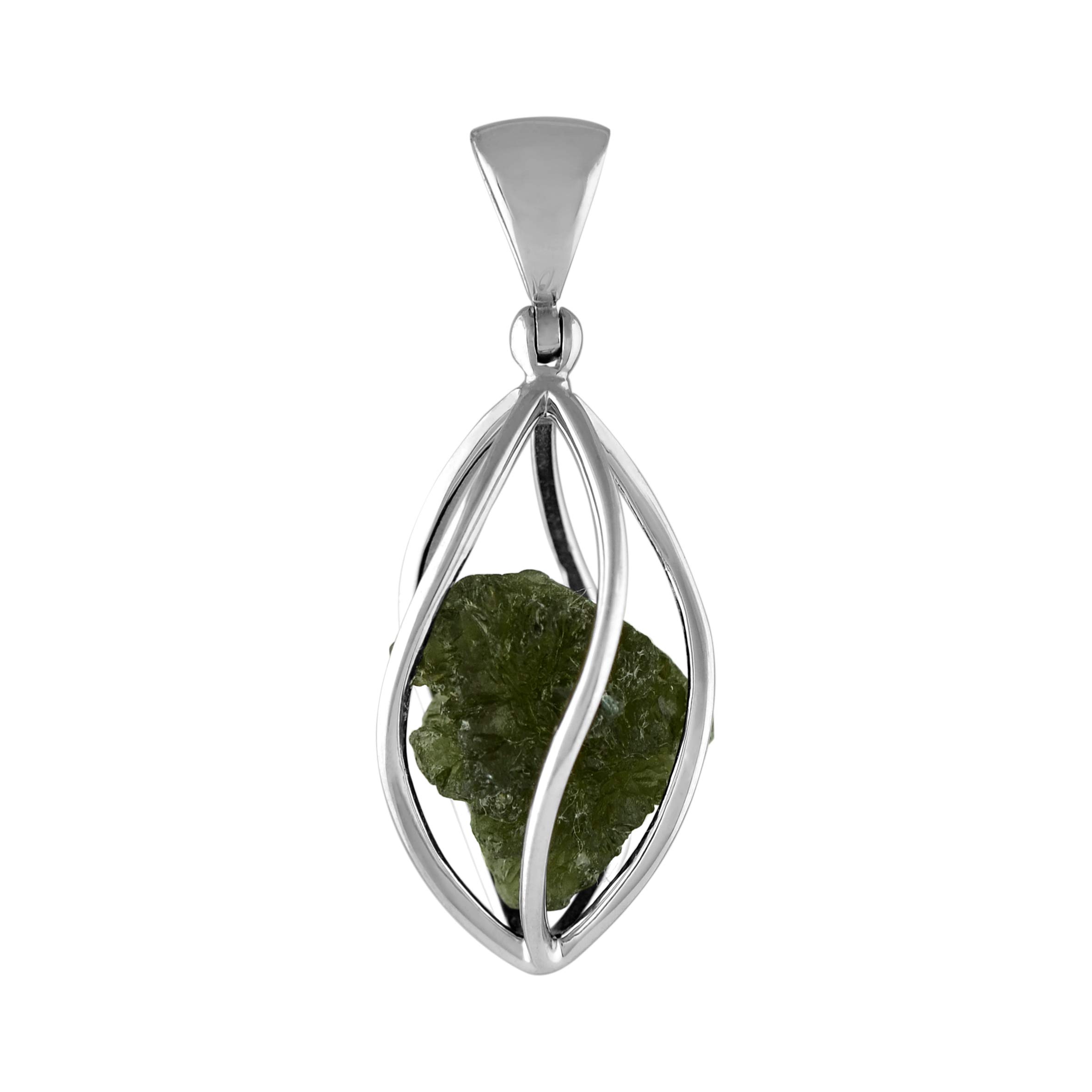 Starborn Rough Moldavite Silver Cage Pendant (35)