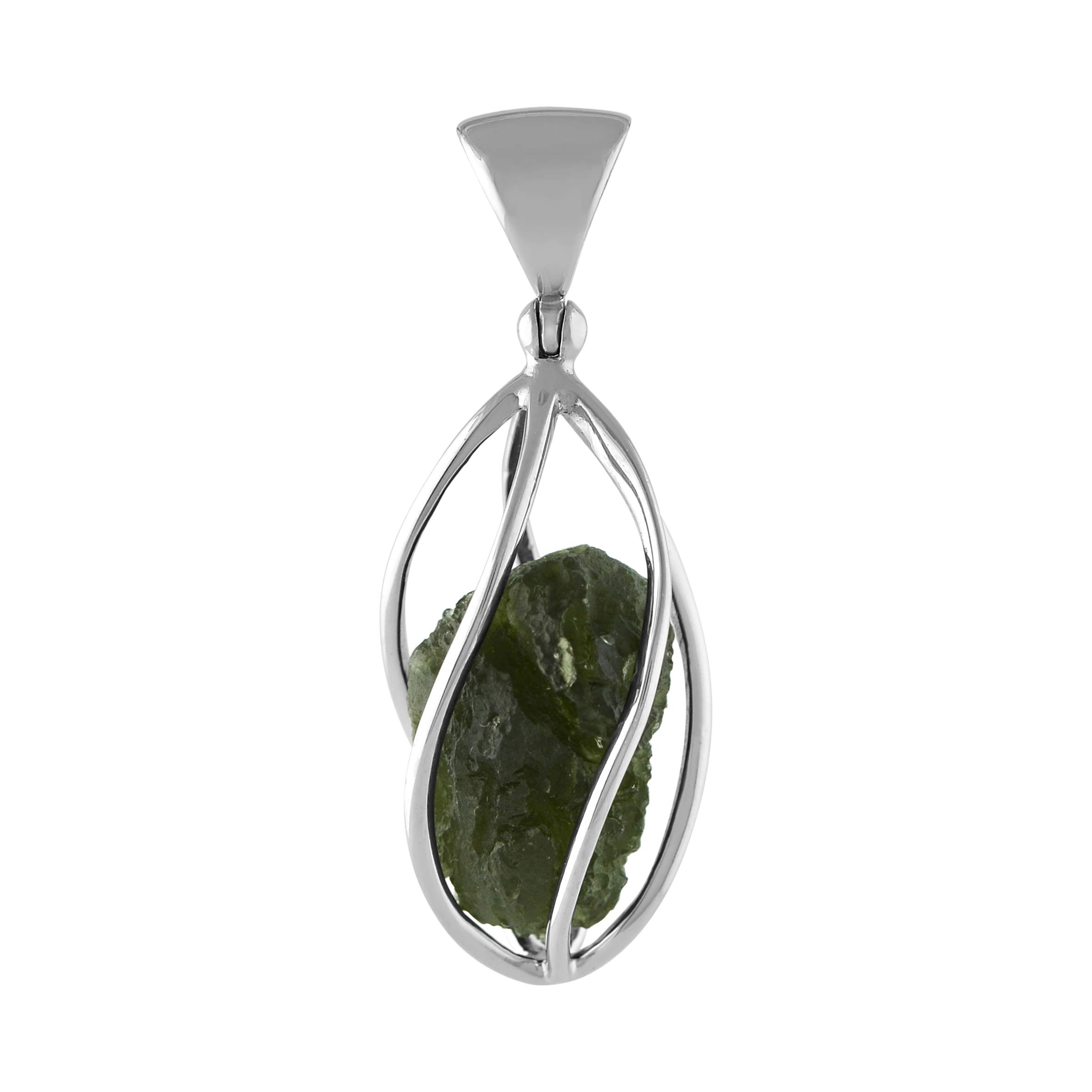 Starborn Rough Moldavite Silver Cage Pendant (35)