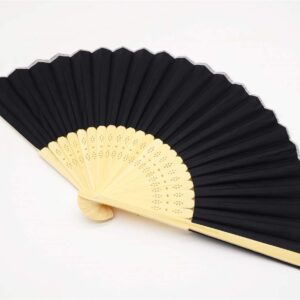 Leehome Folding Hand Fans for Women - 12pcs Silk Bamboo Chinese Japanese Handheld Fan - for Church Wedding Gifts, Party Favors, DIY Decorations. (Black)