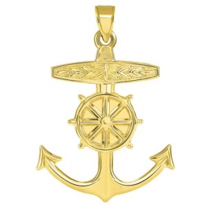 jewelry america 14k yellow gold 3d ship anchor and wheel nautical pendant