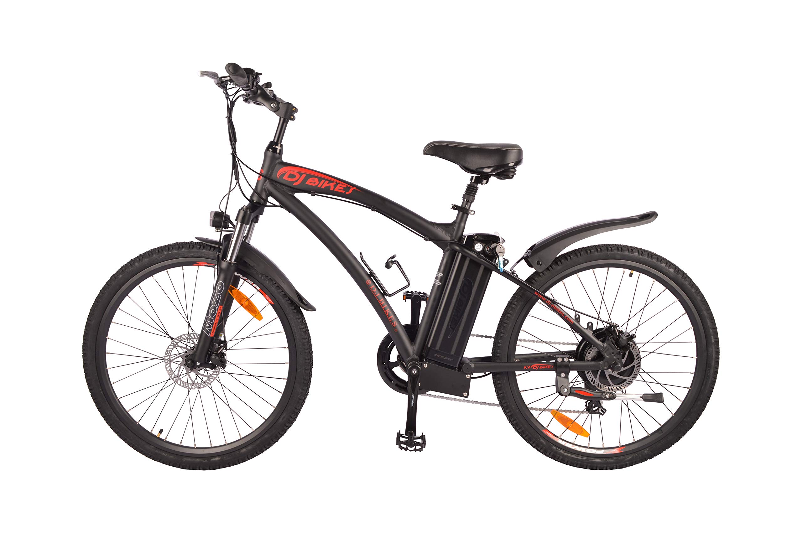 DJ Mountain Bike 750W 48V 13Ah Power Electric Bicycle, Matte Black, LED Bike Light, Fork Suspension and Shimano Gear