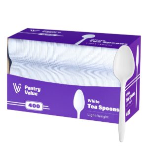 pantry value [400 count] lightweight white plastic tea spoons - disposable cutlery for parties, events, and dinner (formerly comfy package)