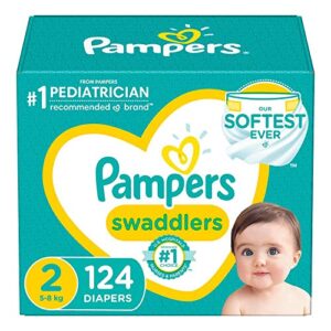 diapers size 2, 124 count - pampers swaddlers disposable baby diapers, giant pack (packaging may vary)