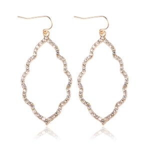 sparkly cubic rhinestone geometric lightweight open hoop earrings - cut-out drop dangles scalloped, moroccan, quatrefoil clover, kite (moroccan - gold clear)