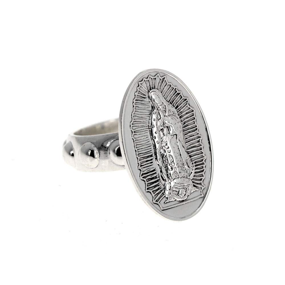 Mayas Gems Our Lady of Guadalupe Beaded Band, Sterling Silver Ring, Artisan Handcrafted (8)