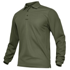 tacvasen long sleeve shirts for men tactical performance polo shirts with collar quick dry fit lightweight work shirts workout golf army green s