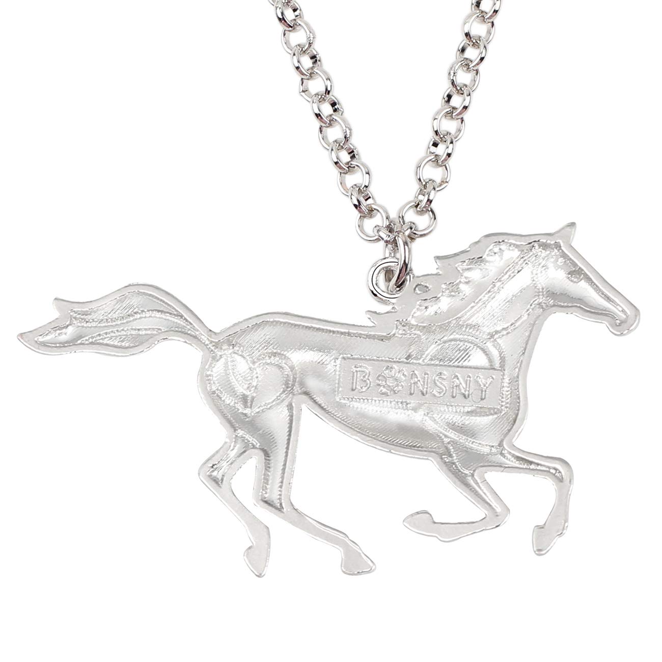 BONSNY Enamel Running Horse Necklace Pendant Chain Zinc Alloy Animal Lovers Design 18" (Blue)